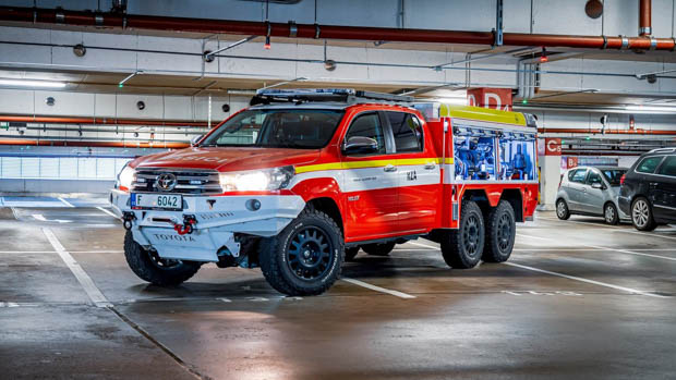 Six-wheeled Toyota Hilux revealed as EV fire-fighting truck - Chasing Cars